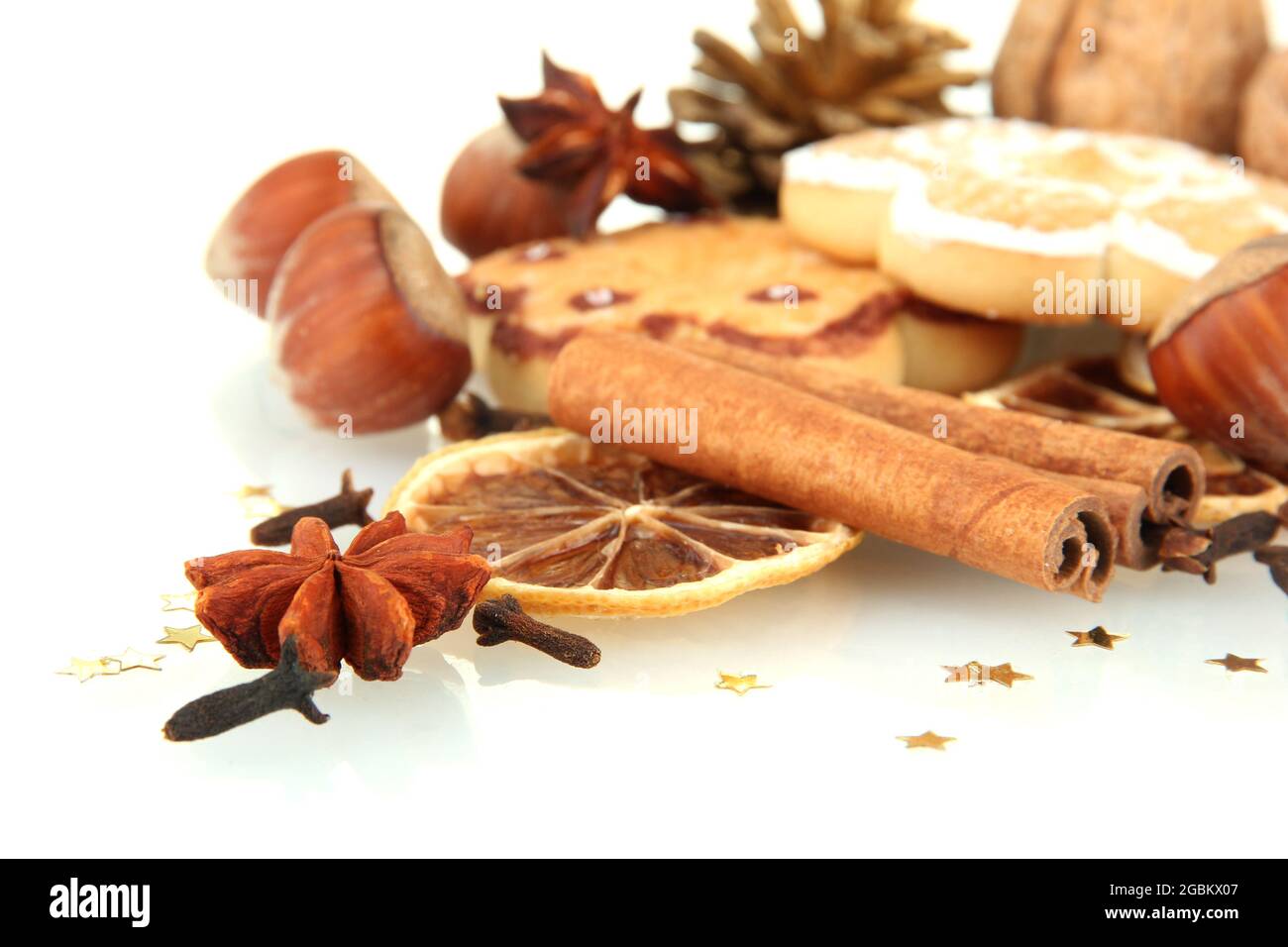 composition of christmas spices, isolated on white Stock Photo - Alamy