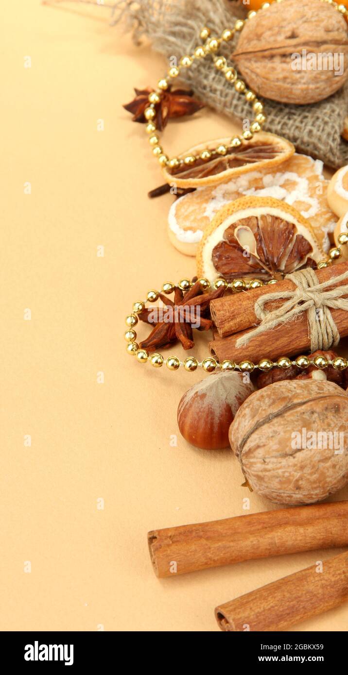 composition of christmas spices, on beige background Stock Photo - Alamy