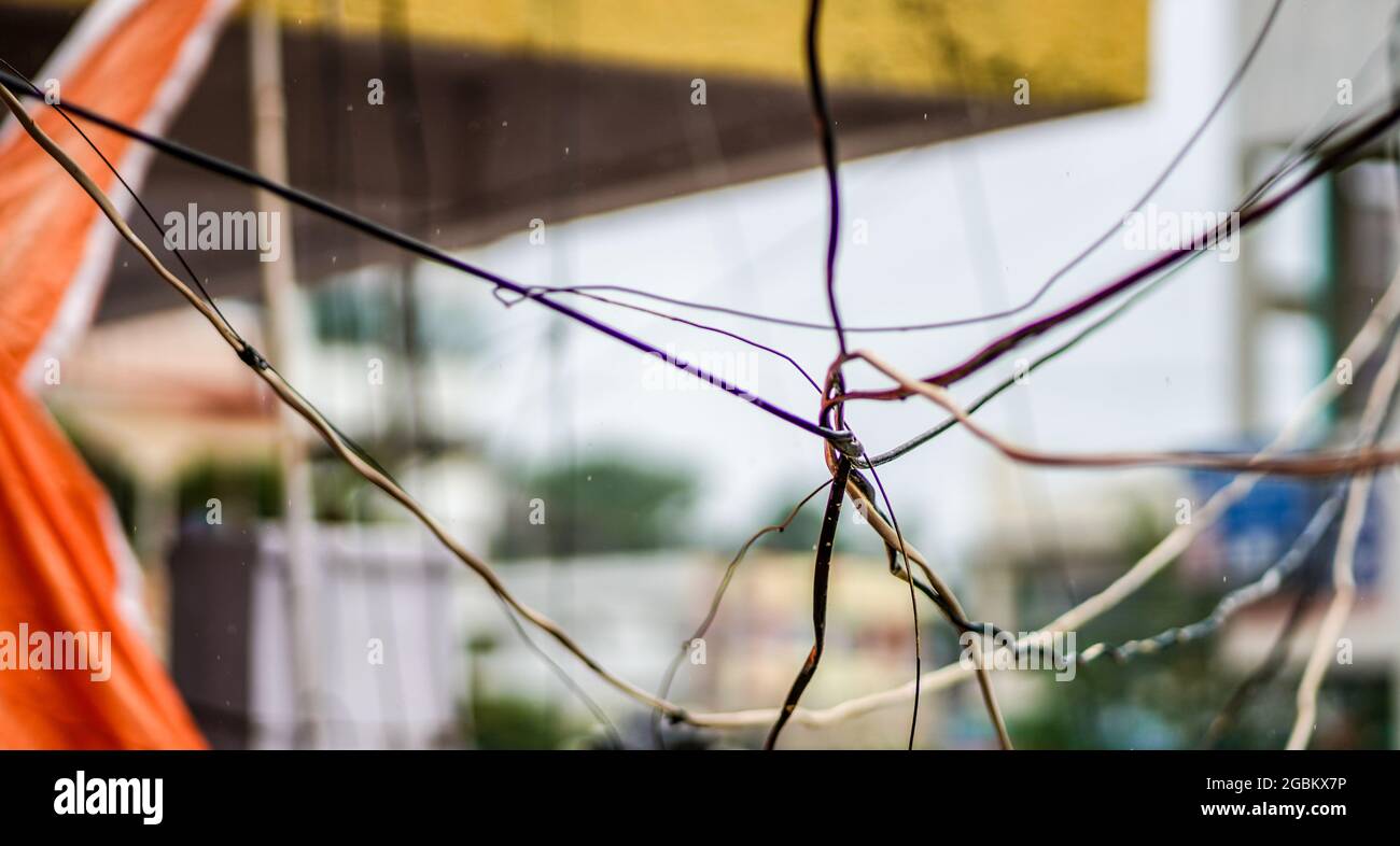 Closeup shot of mixed electricity cables Stock Photo - Alamy