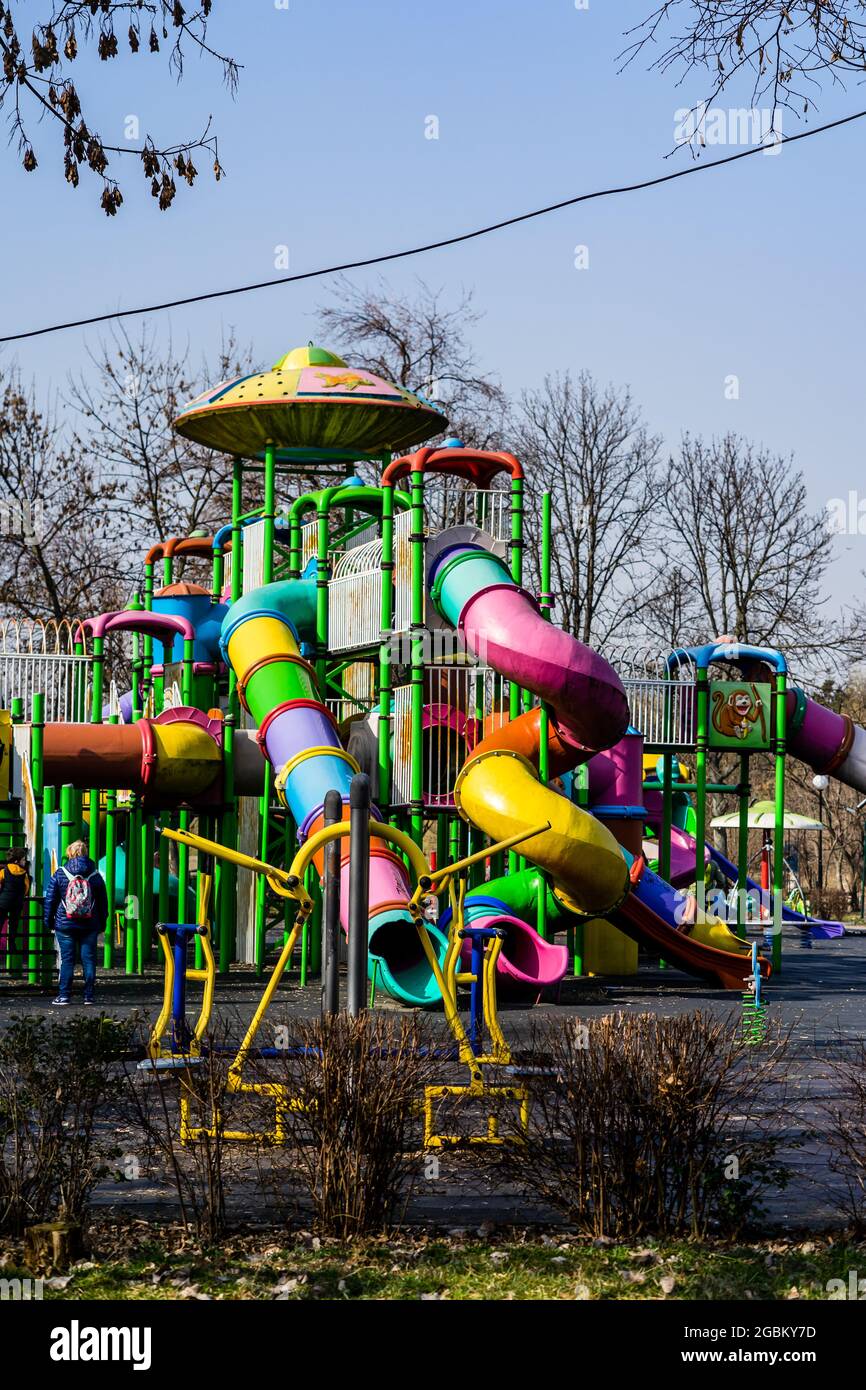Outdoor colorful playground fun for children in Bucharest, Romania ...