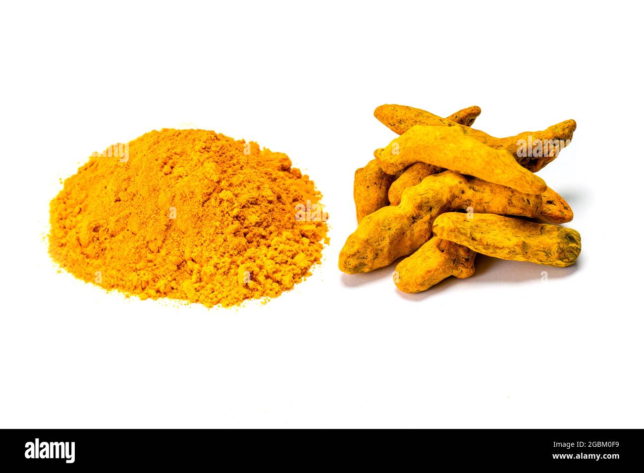 Turmeric rhizome and powder on white background Stock Photo - Alamy