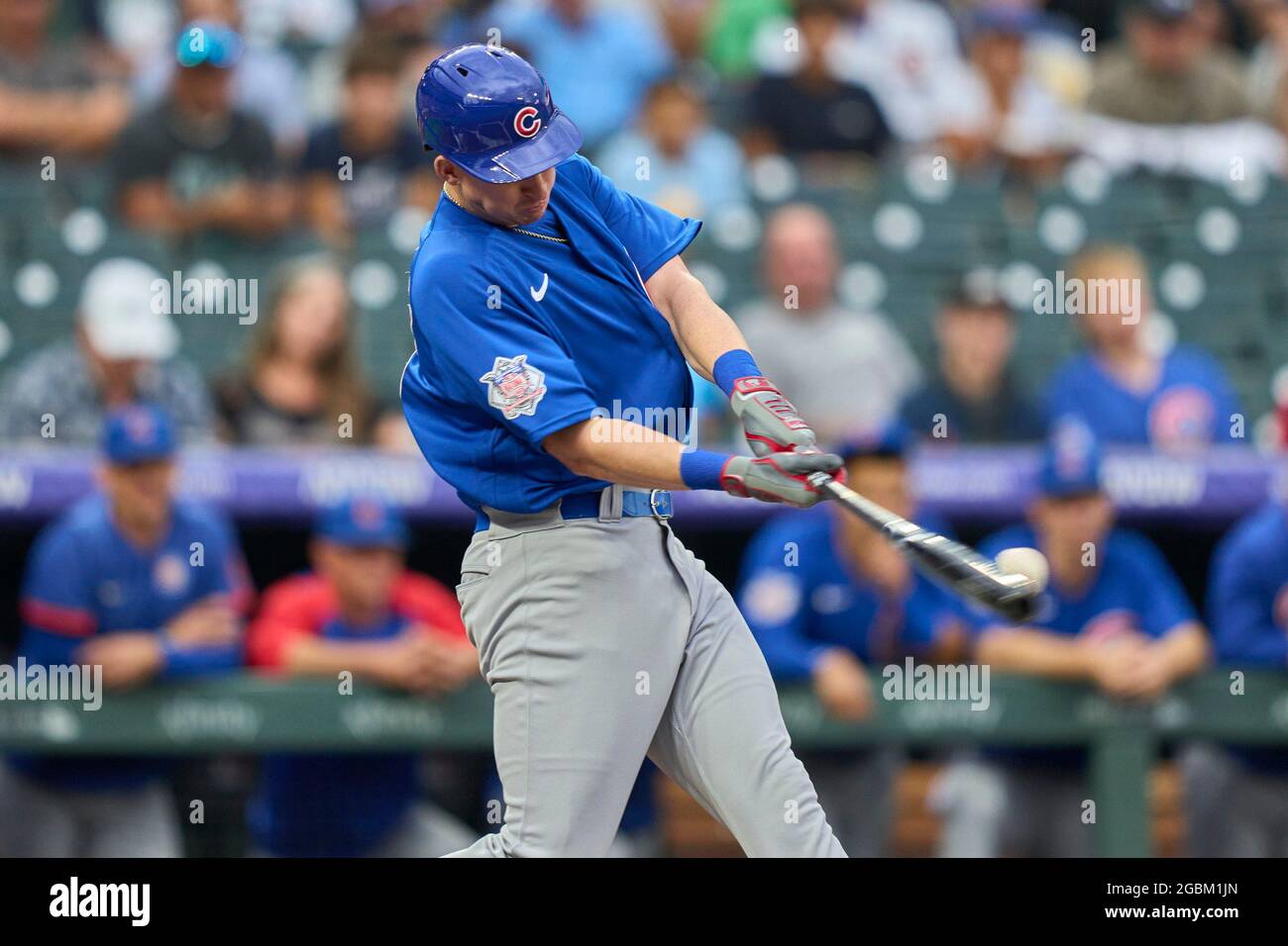 August 3 2021: Chicago Cubs first baseman Frank Schwindel 18) hits a ...