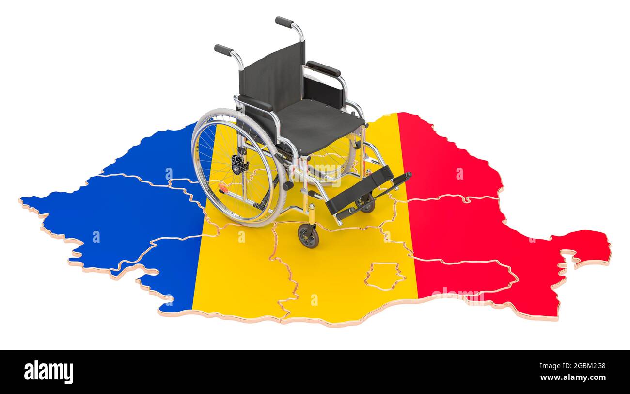 Wheelchair with Romanian flag. Disability in Romania concept, 3D ...