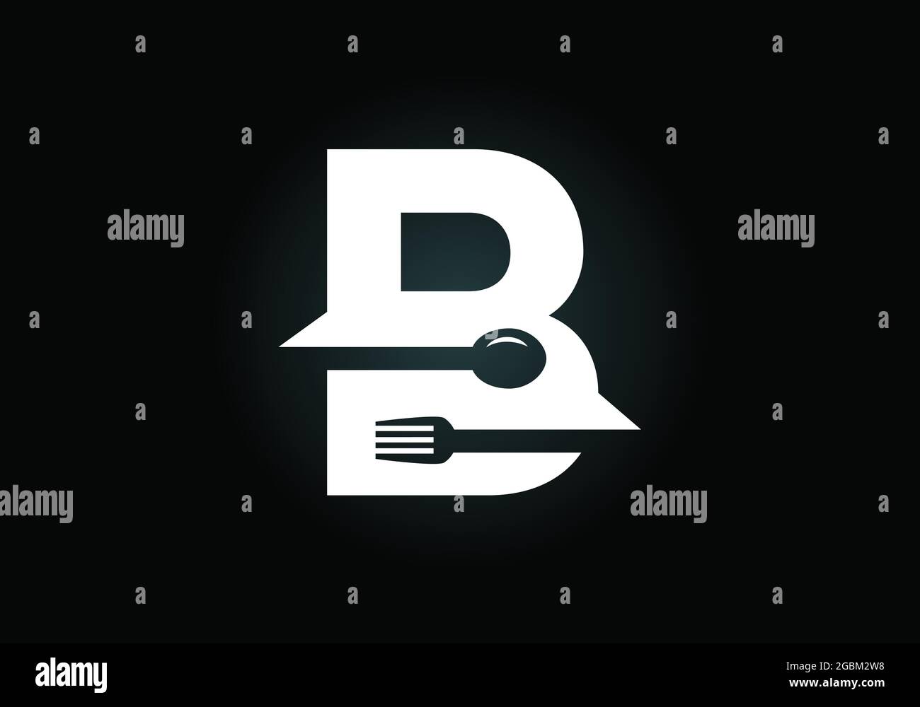 Initial B monogram alphabet with a fork, spoon. Font emblem. Modern ...