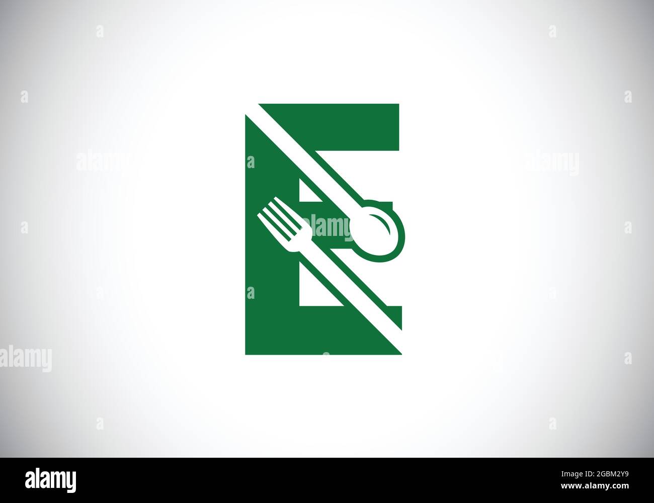 Initial E monogram alphabet with a fork, spoon. Font emblem. Modern ...