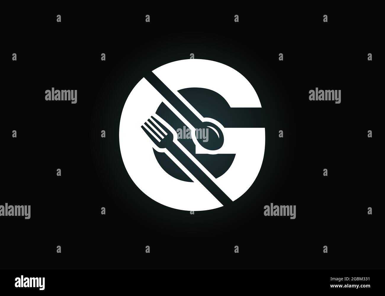 Initial G monogram alphabet with a fork, spoon. Font emblem. Modern ...