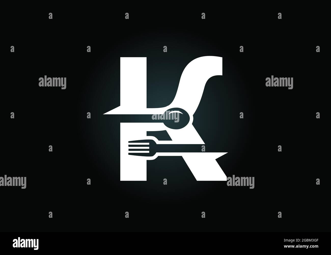 Initial K monogram alphabet with a fork, spoon. Font emblem. Modern ...