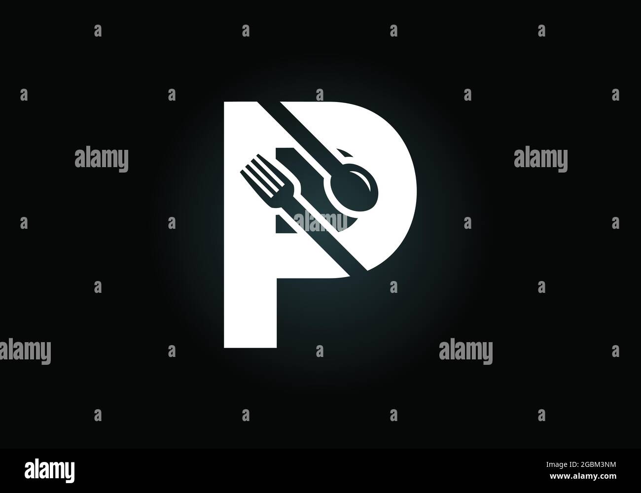 Initial P monogram alphabet with a fork, spoon. Font emblem. Modern ...