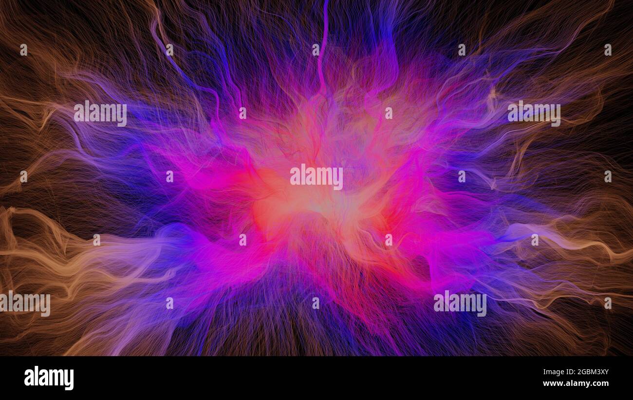 Colorful glowing lattice cosmic string, stars, filaments and hair ...