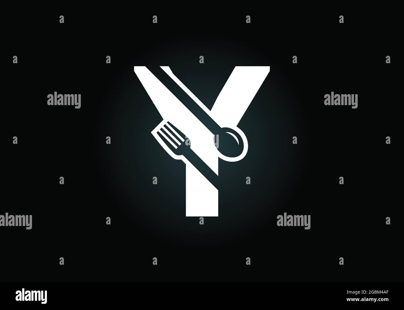 Initial Y monogram alphabet with a fork, spoon. Font emblem. Modern ...