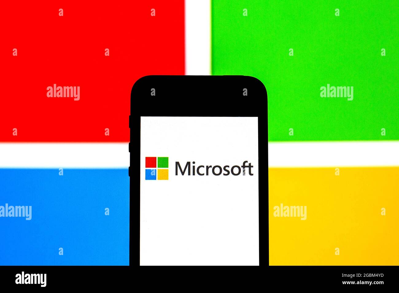 In this photo illustration, a Microsoft Corporation logo seen displayed ...