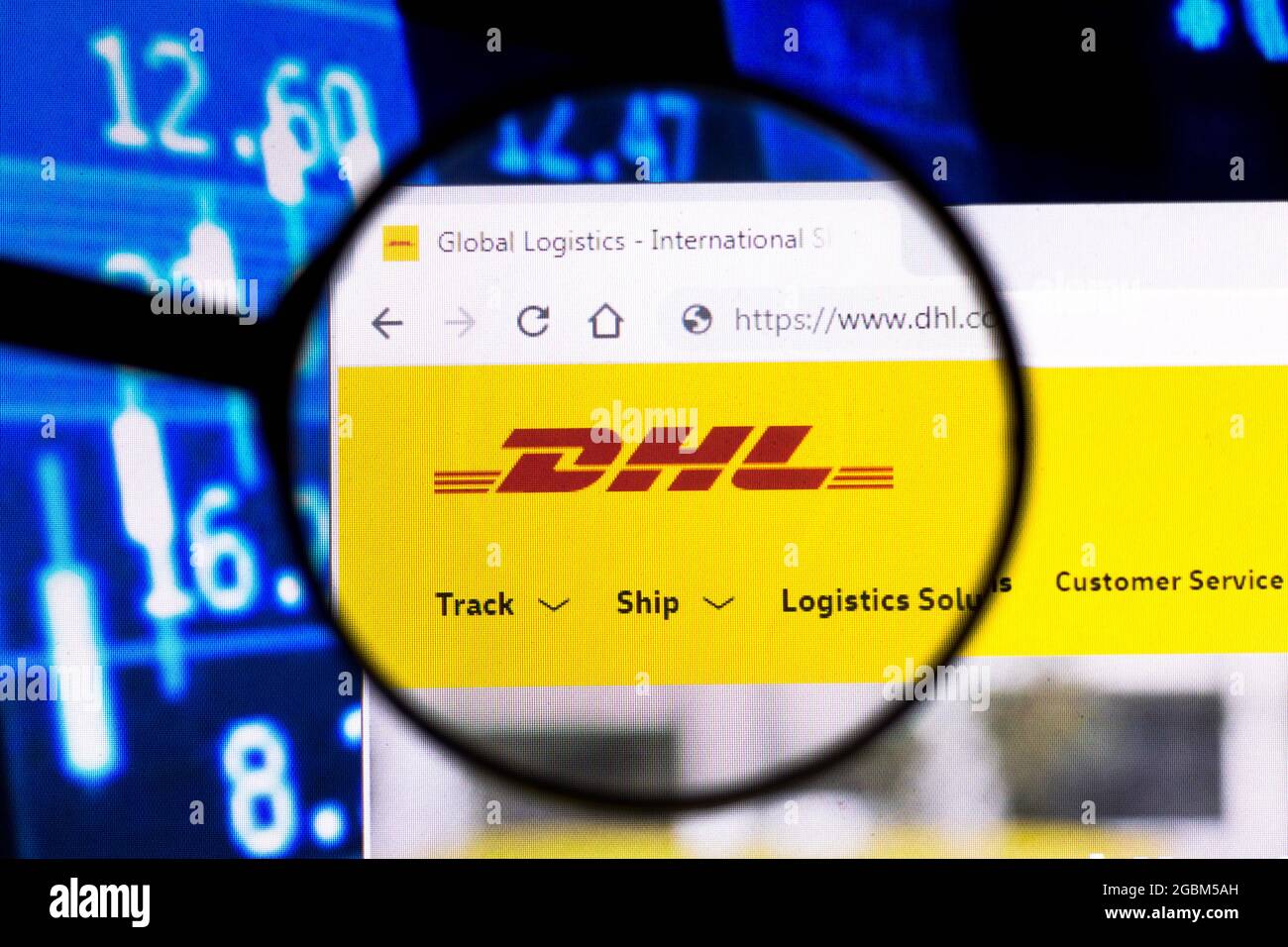 In this photo illustration, the homepage of the DHL website seen on a ...