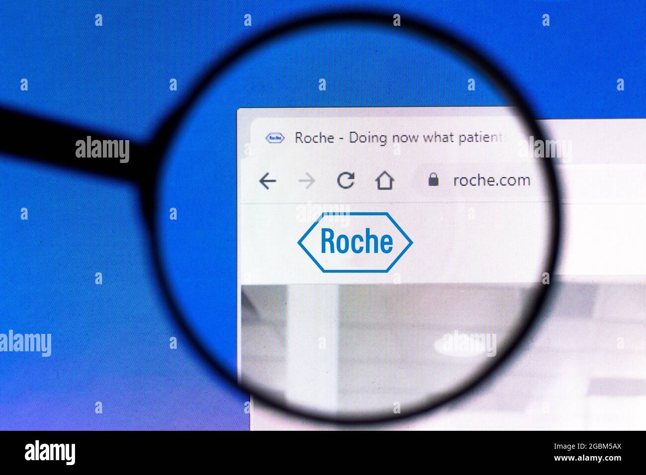 In this photo illustration, the homepage of the A F. Hoffmann–La Roche ...
