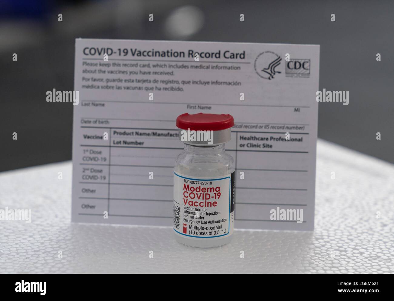 New York, USA. 03rd Aug, 2021. COVID-19 vaccine vial Moderna by Moderna ...