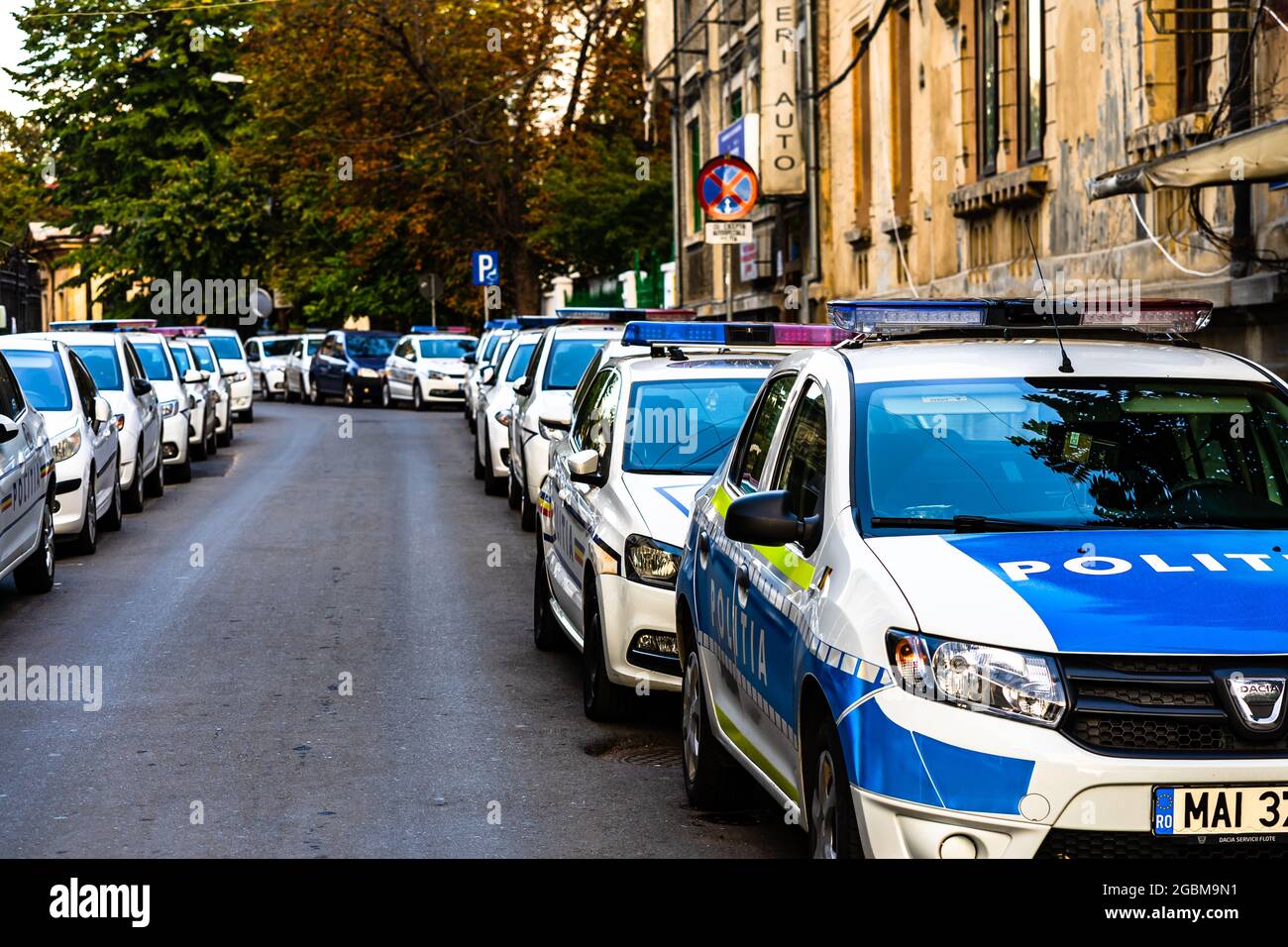 Romanian police (Politia Rutiera) car parked along the street in ...