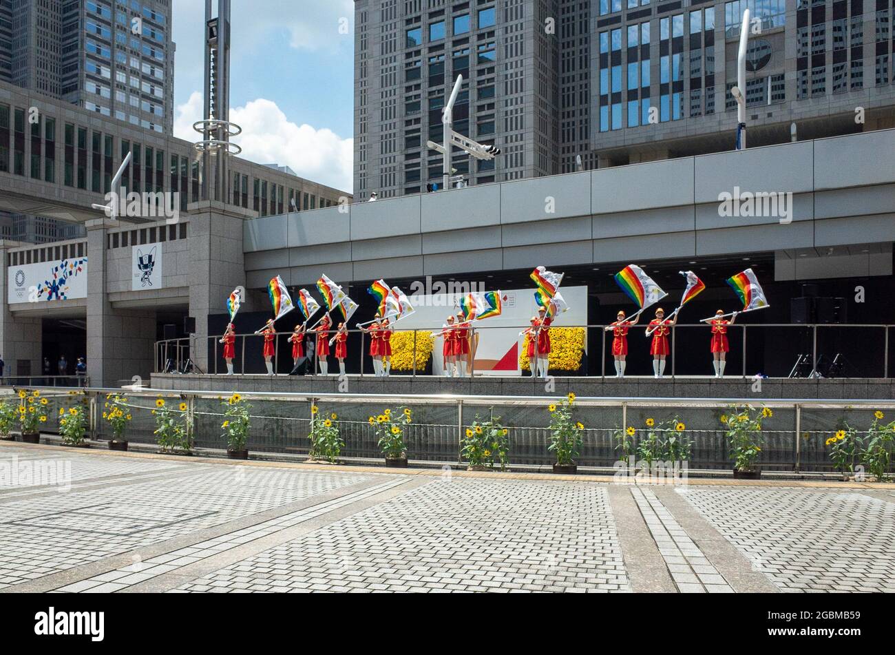 Participants seen waving flags during the Tokyo Olympics 2020 Torch ...