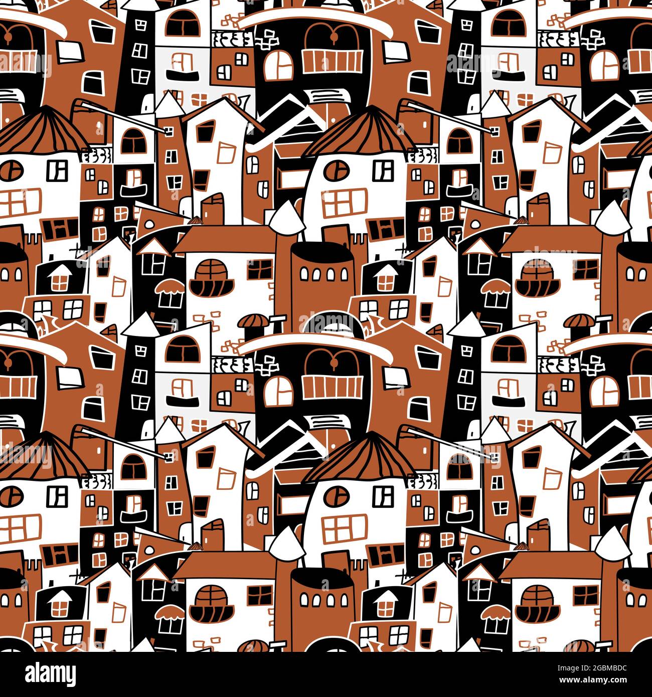 Vector seamless pattern with hand-drawn houses. Densely drawn houses on ...