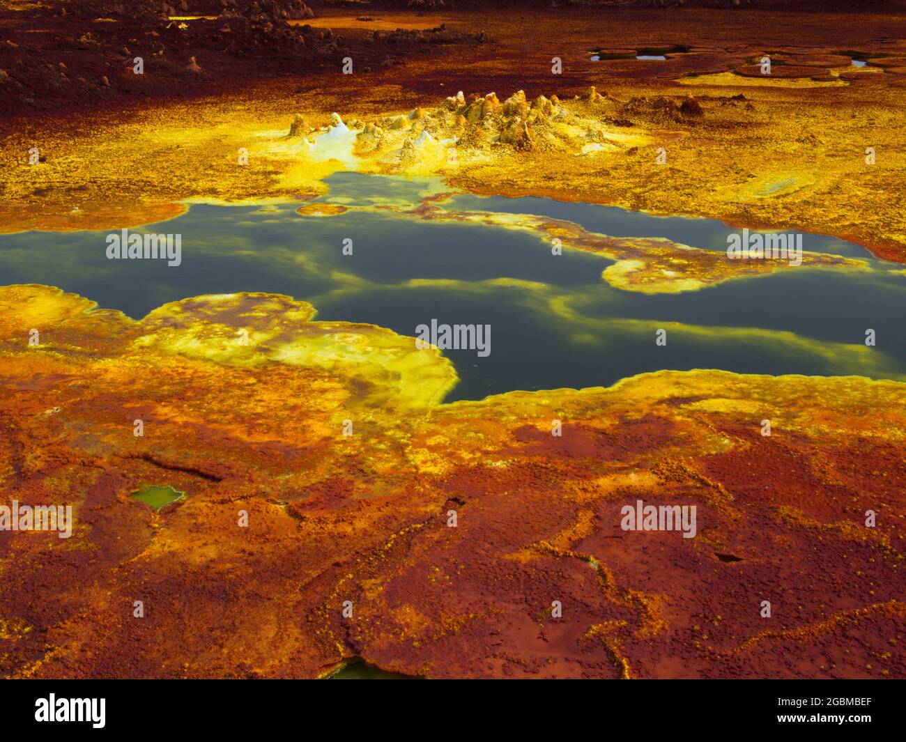 Closeup of colorful sulphur springs and rock patterns forming a Mars ...