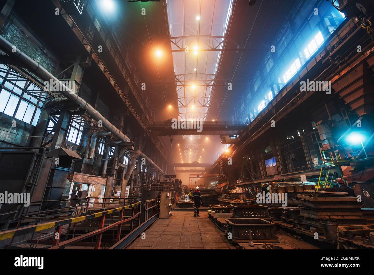 Metallurgical plant production. Factory workshop industrial interior ...