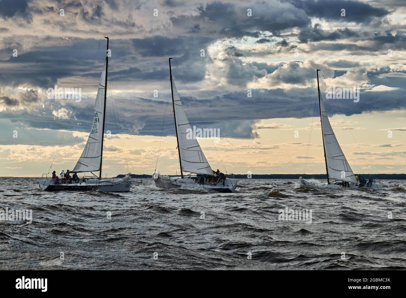 Russia, St.Petersburg, 23 July 2021: Competition of Three sailboats on ...