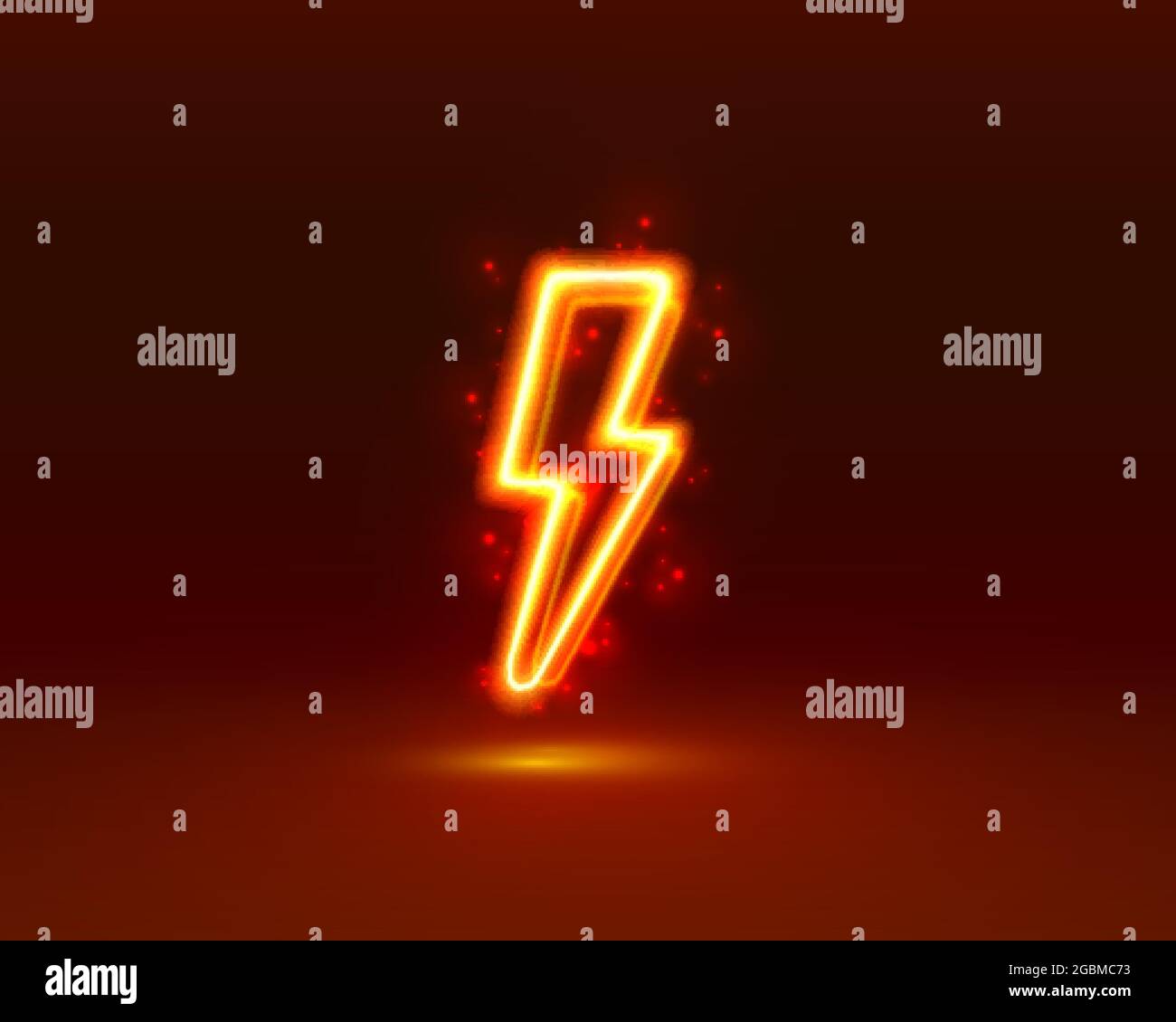 Neon sign of lightning signboard on the red background. Vector ...