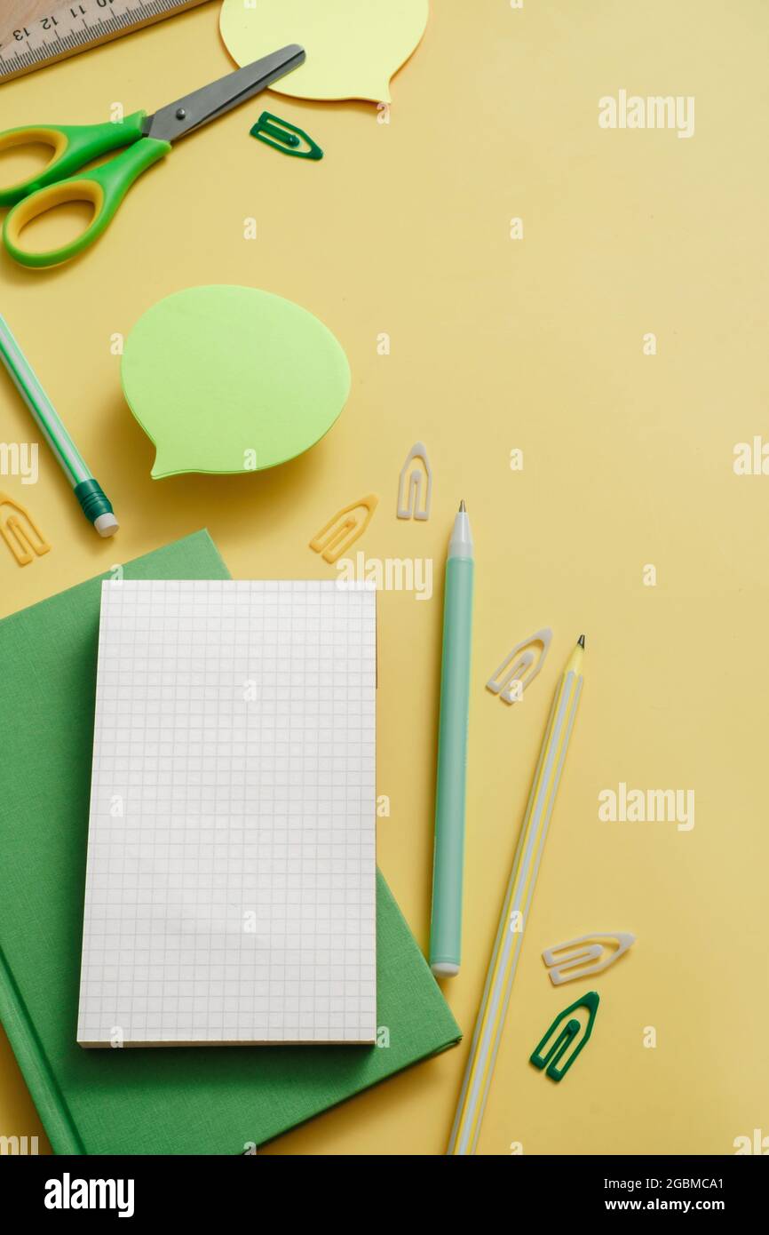 Find idea flat lay in creative, designer work. Office or school getting ...
