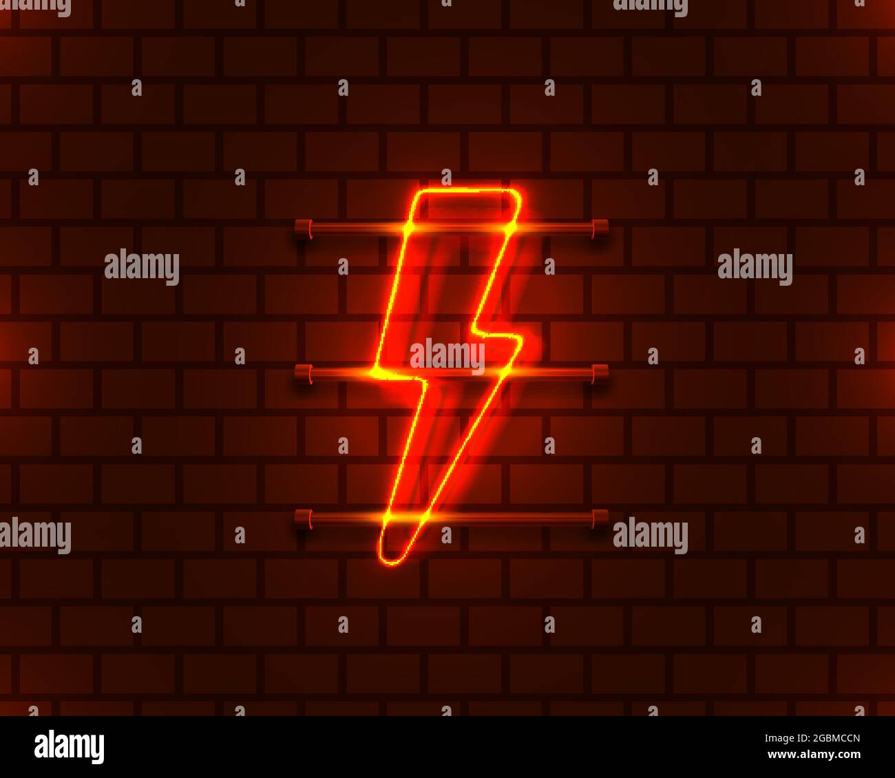 Neon sign of lightning signboard on the red background. Vector ...
