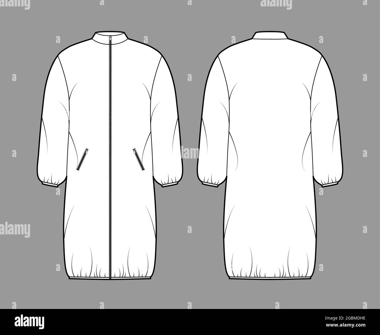 Hooded jacket puffer coat technical fashion illustration with stand ...