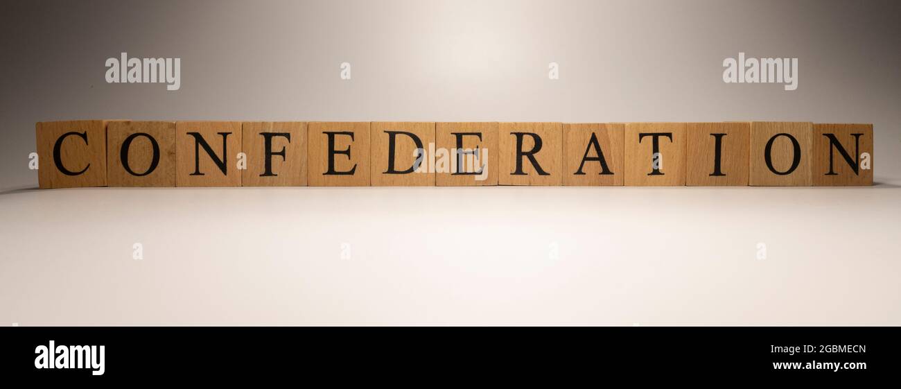 The name Confederation was created from wooden letter cubes Stock Photo ...