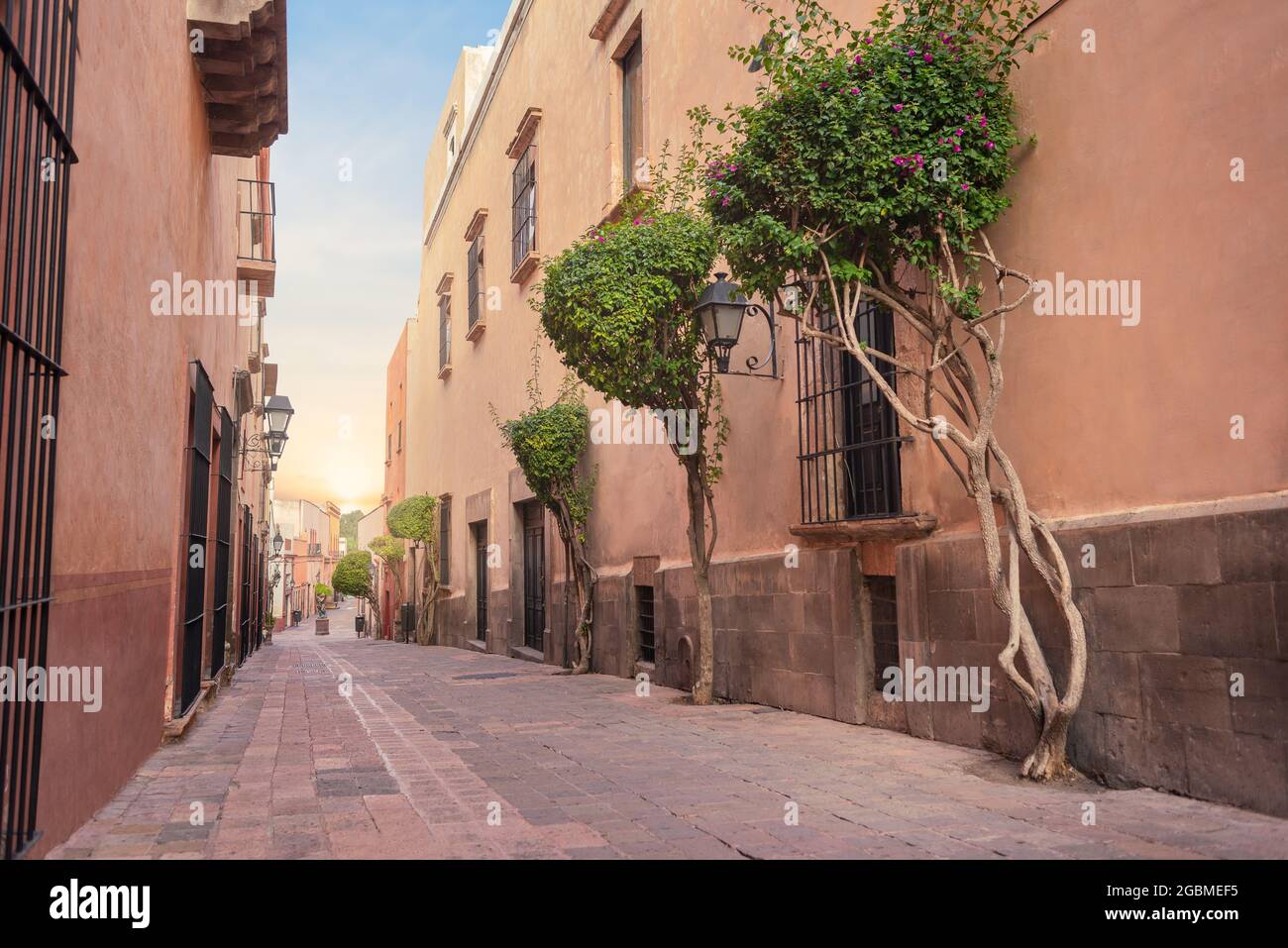 traditional tourist street in the center of Queretaro, mexico, historic ...