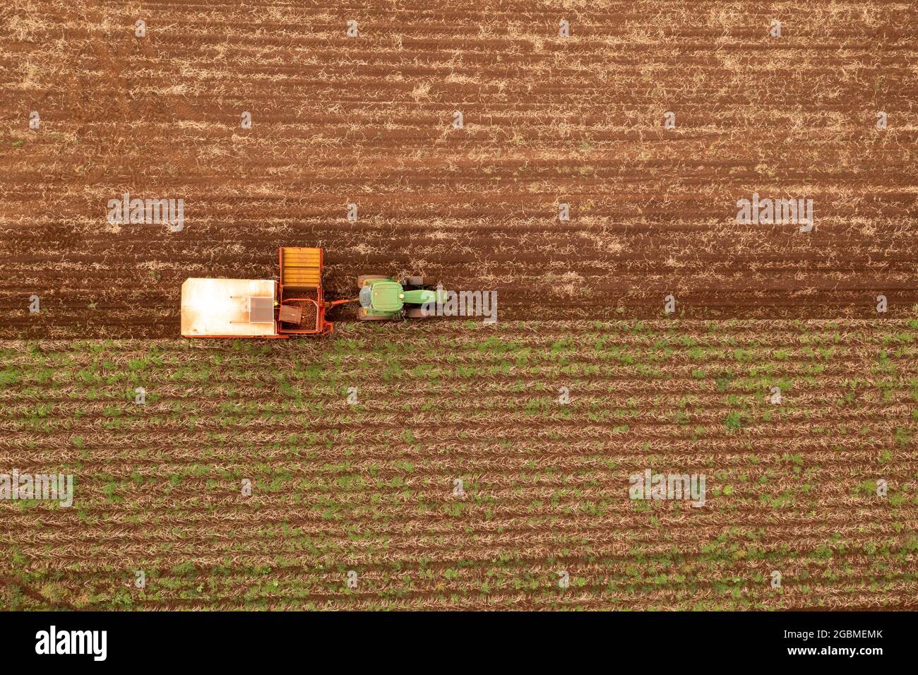 Top view of an industrial tractor on an agricultural farm Stock Photo ...