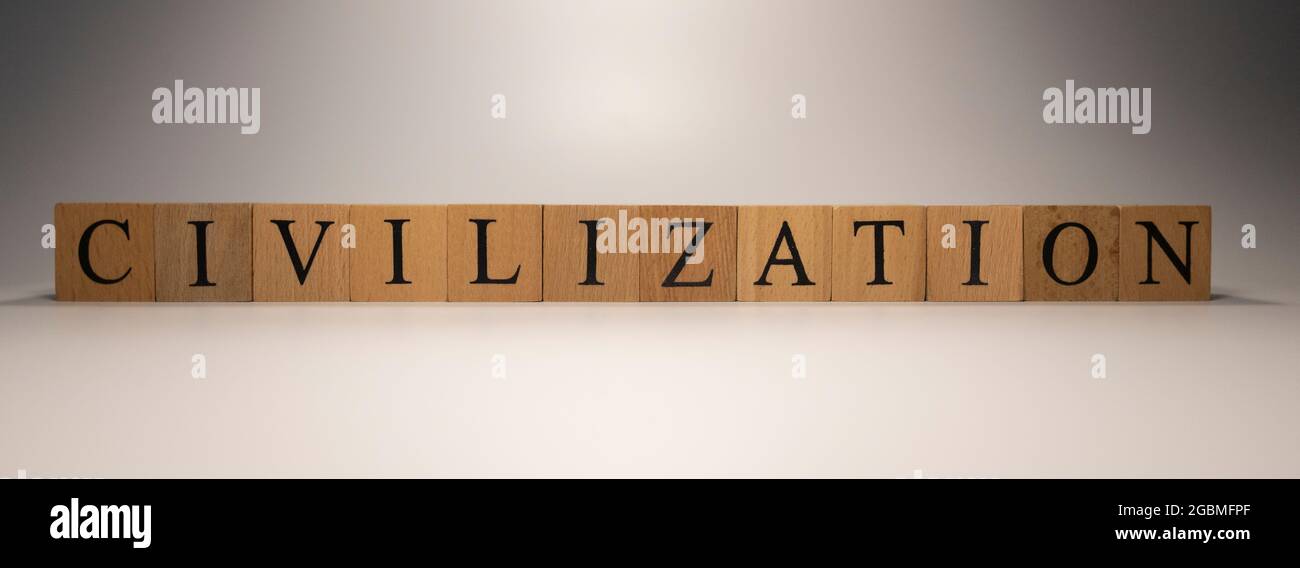 The name Civilization was created from wooden letter cubes Stock Photo ...