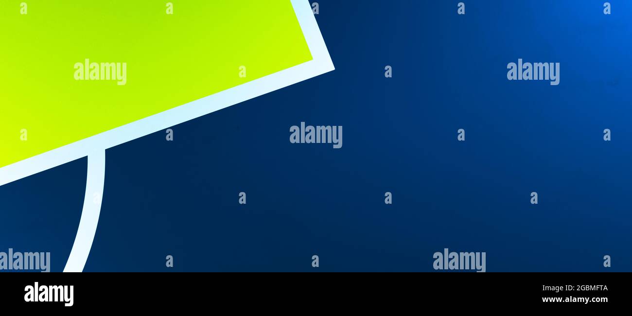 Blue-green futsal indoor soccer field empty with lines view from above ...