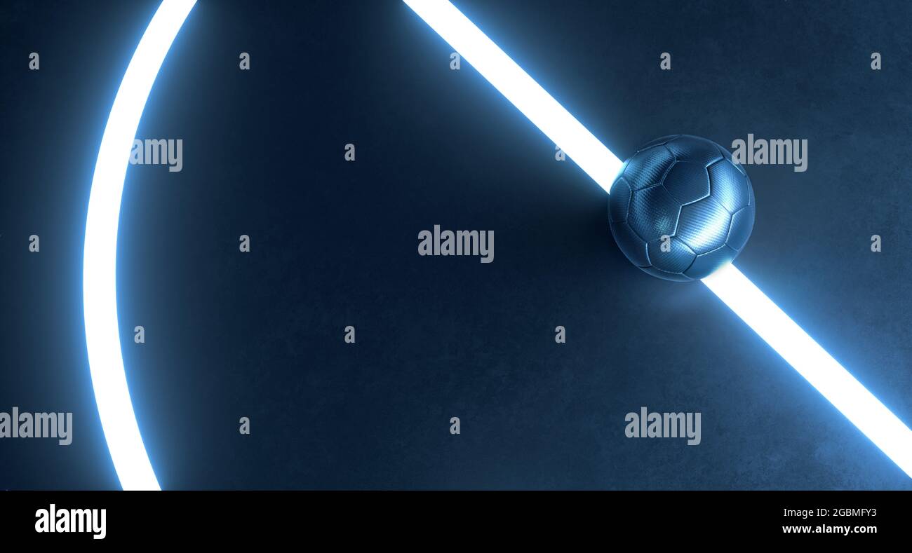 Futuristic black futsal indoor soccer field with ball laying in the ...