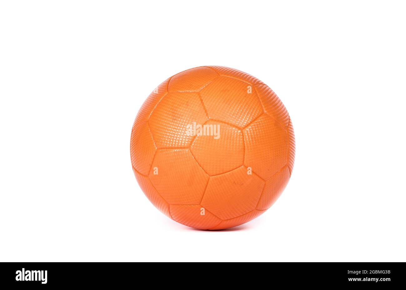 Orange futsal soccer ball with hexagon structure isolated on white ...