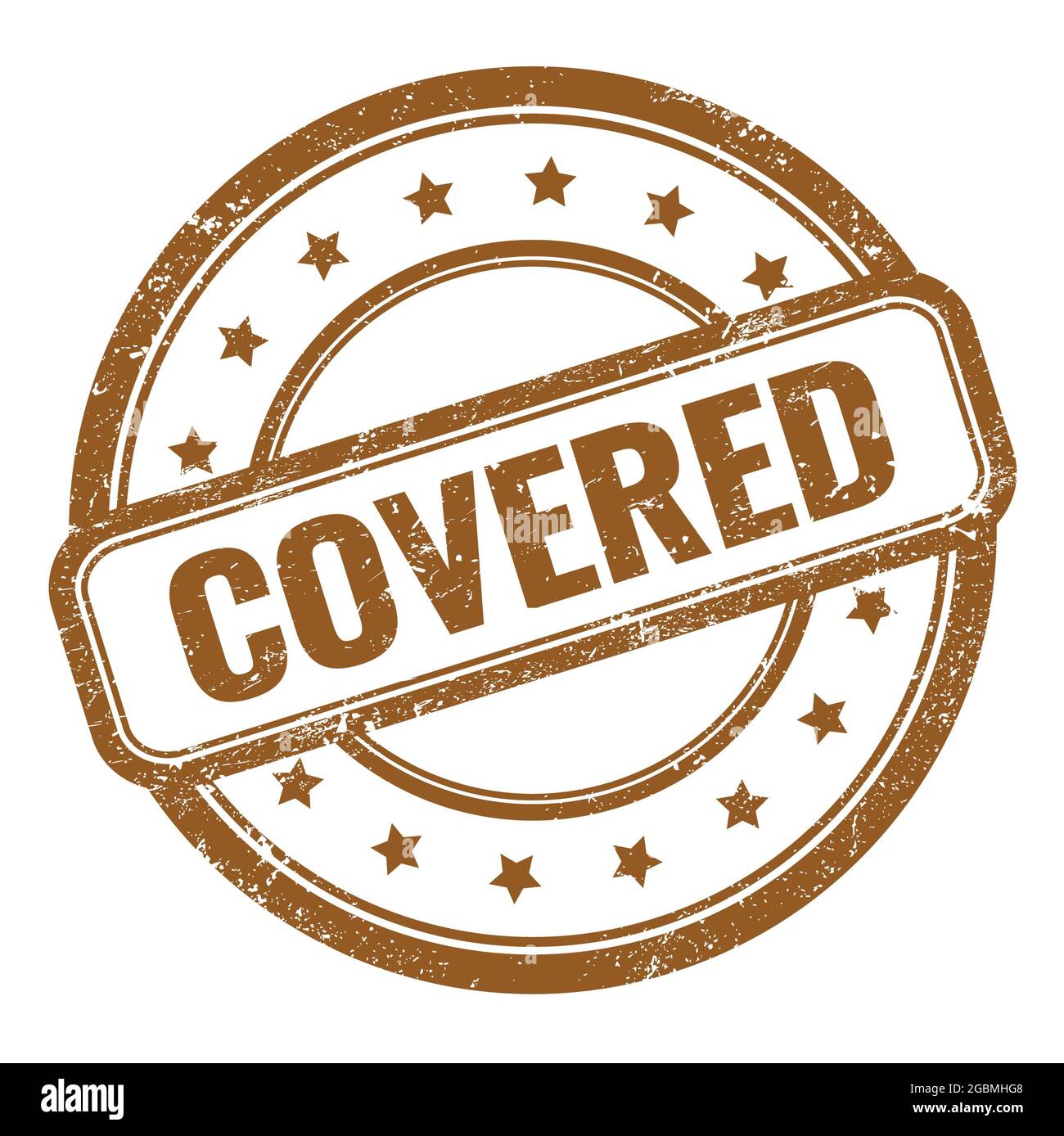 COVERED text on brown grungy vintage round rubber stamp Stock Photo - Alamy