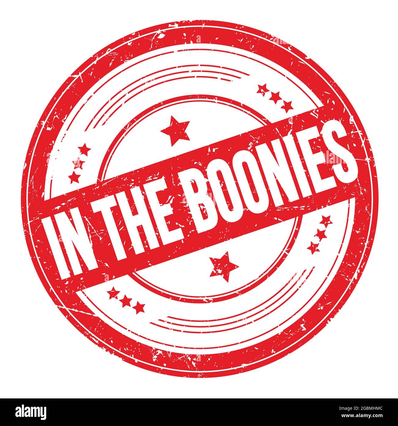 IN THE BOONIES text on red round grungy texture stamp Stock Photo - Alamy