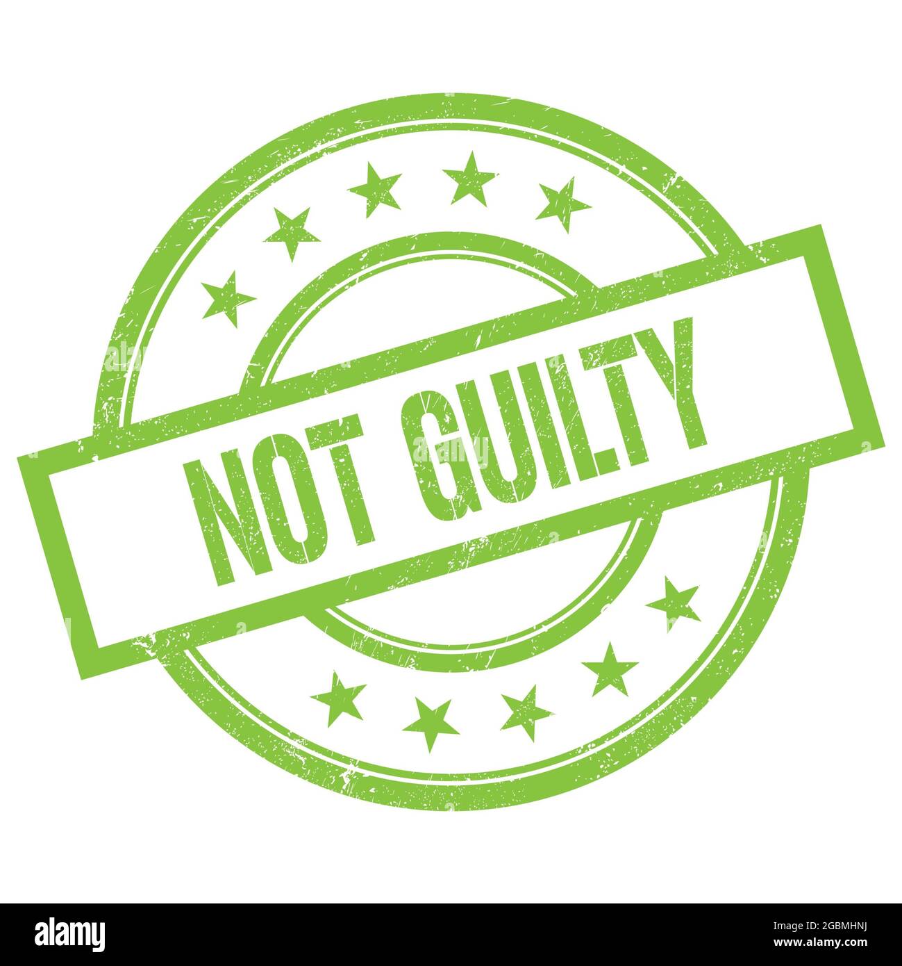NOT GUILTY text written on green round vintage rubber stamp Stock Photo ...