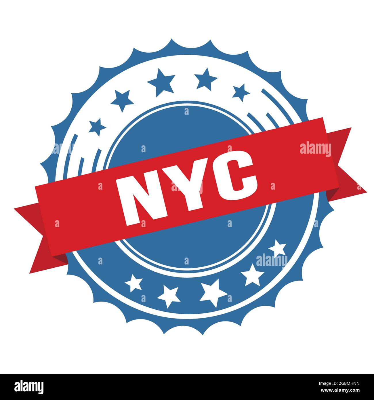 NYC text on red blue ribbon badge stamp Stock Photo - Alamy