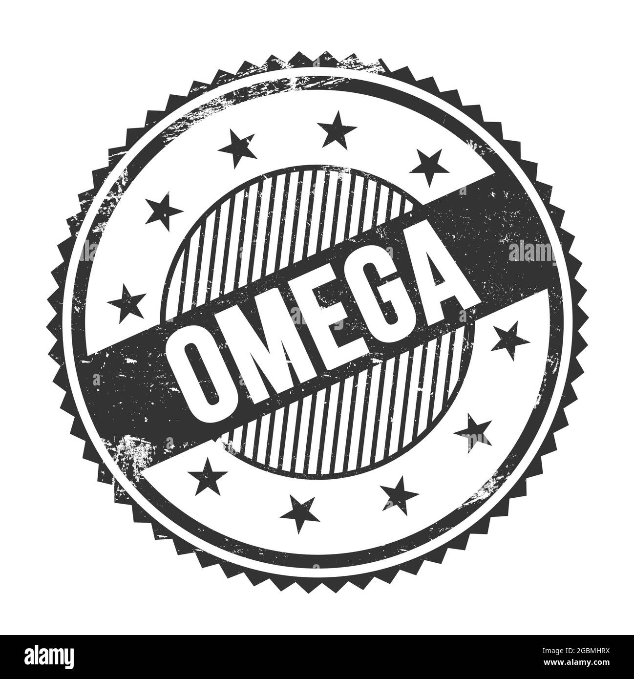 OMEGA word written on black round stamp Stock Photo - Alamy
