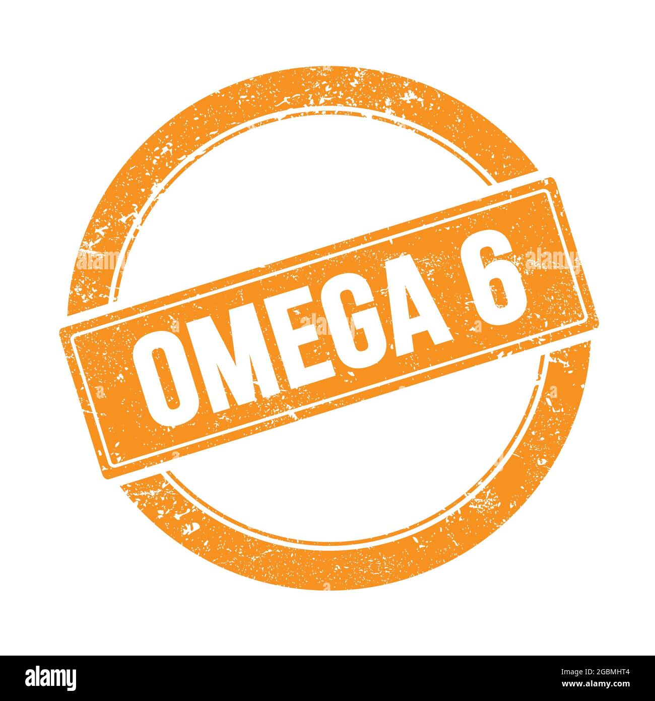 OMEGA 6 text on orange grungy round vintage stamp Stock Photo - Alamy
