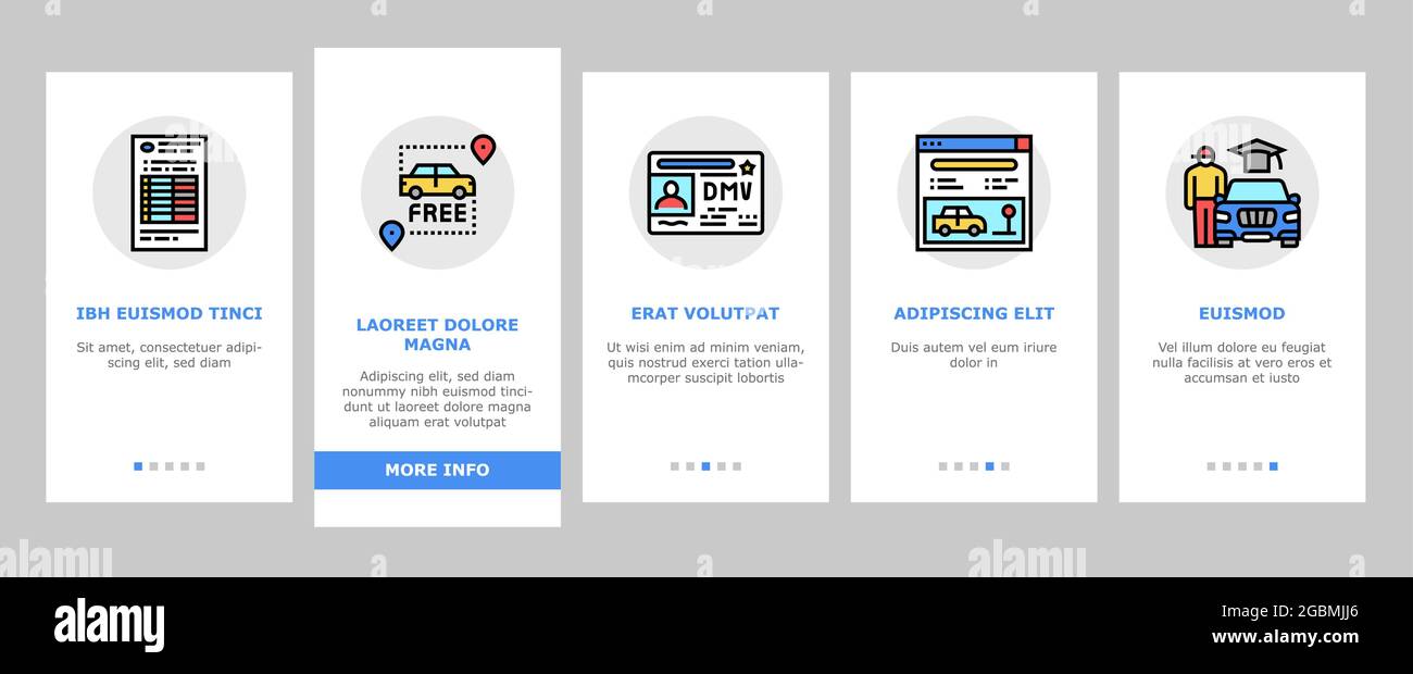 Driving School Lesson Onboarding Icons Set Vector Stock Vector Image ...