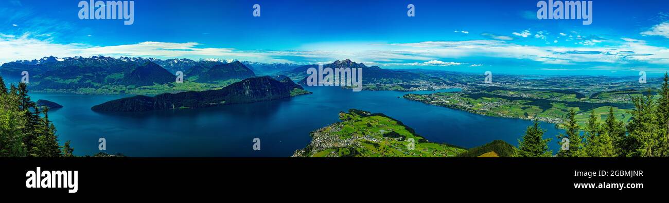 Panorama from Rigi with view of swiss alps. Holiday destination Stock ...