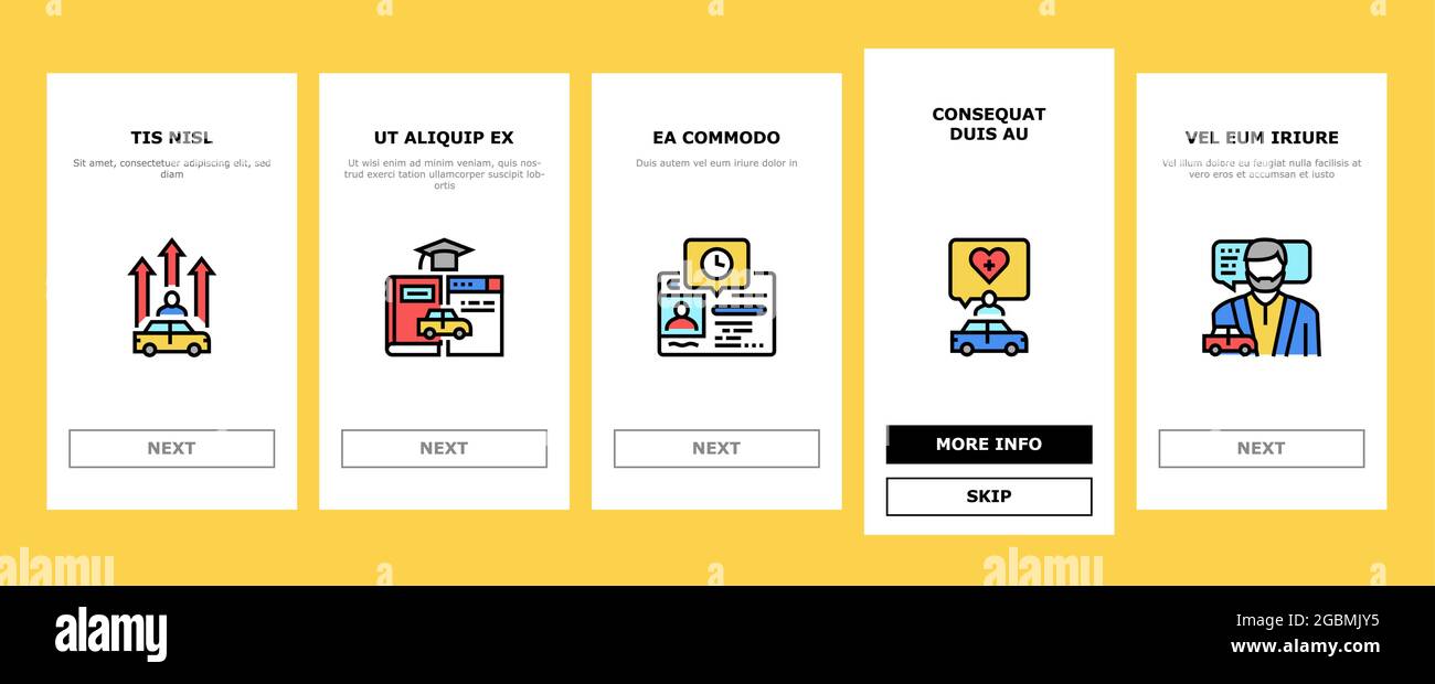 Driving School Lesson Onboarding Icons Set Vector Stock Vector Image ...