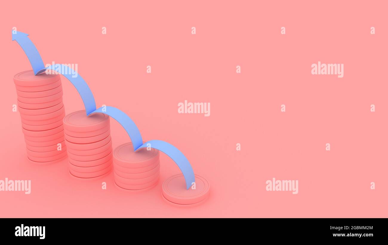 3D render illustration of a blue line bouncing up on the stacks of pink ...