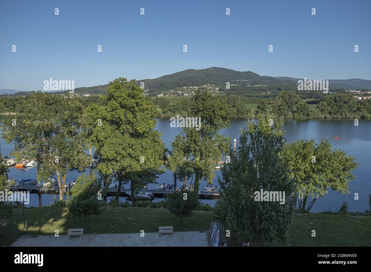 TUY, SPAIN - Jul 15, 2021: The river Minho flowing through the Spanish ...
