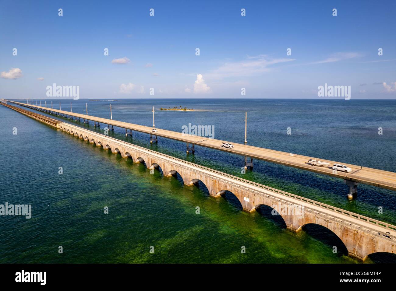 Aerial drone photo Florida Keys bridge over reef water Stock Photo - Alamy