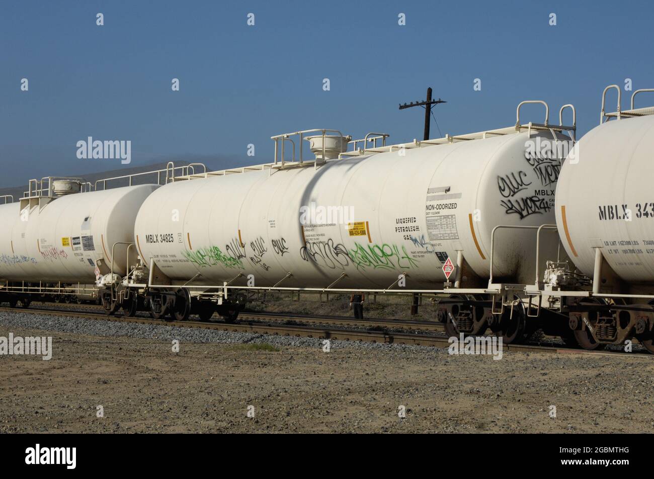 Tank cars near Caliente, California at the Bodfish Road crossing Stock ...