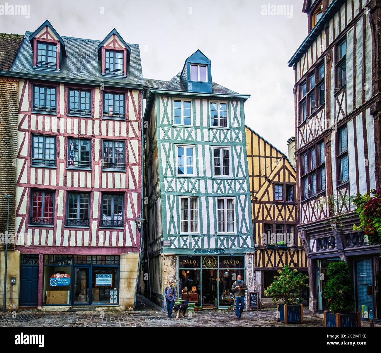 Rouen, France, Oct 2020, Place du Lieutenant Auber a cobblestoned ...