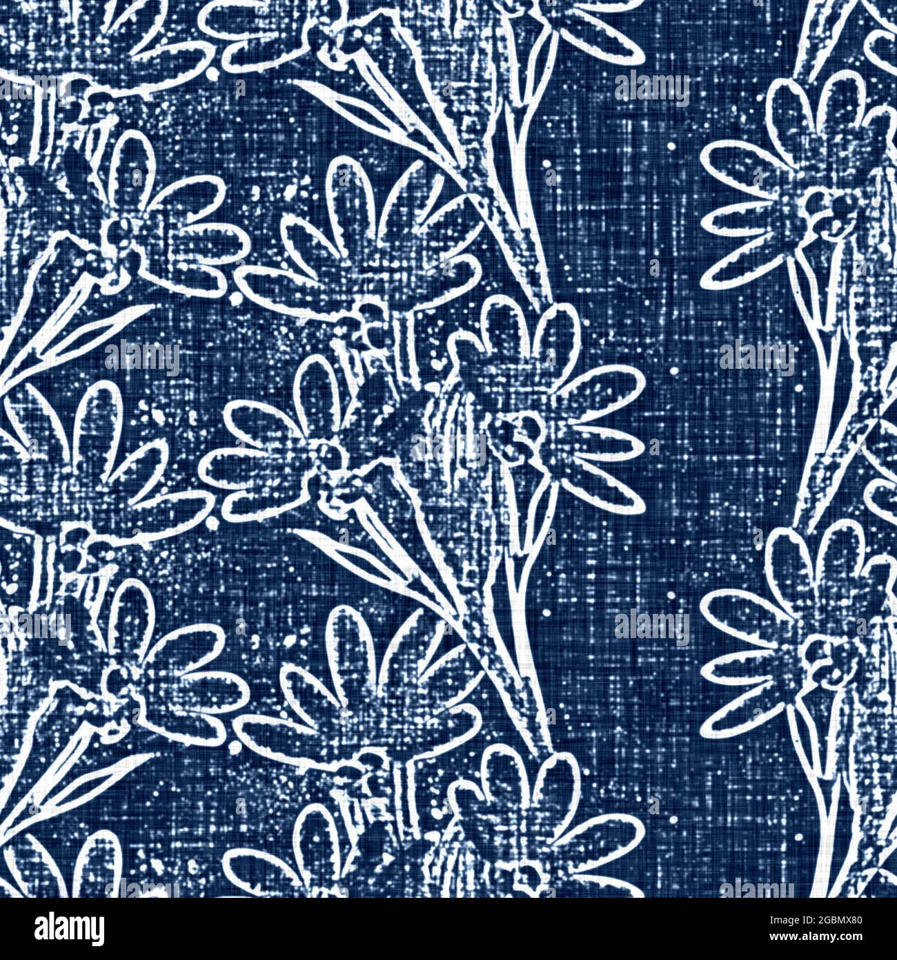Acid wash blue jean effect texture with decorative linen floral motif ...